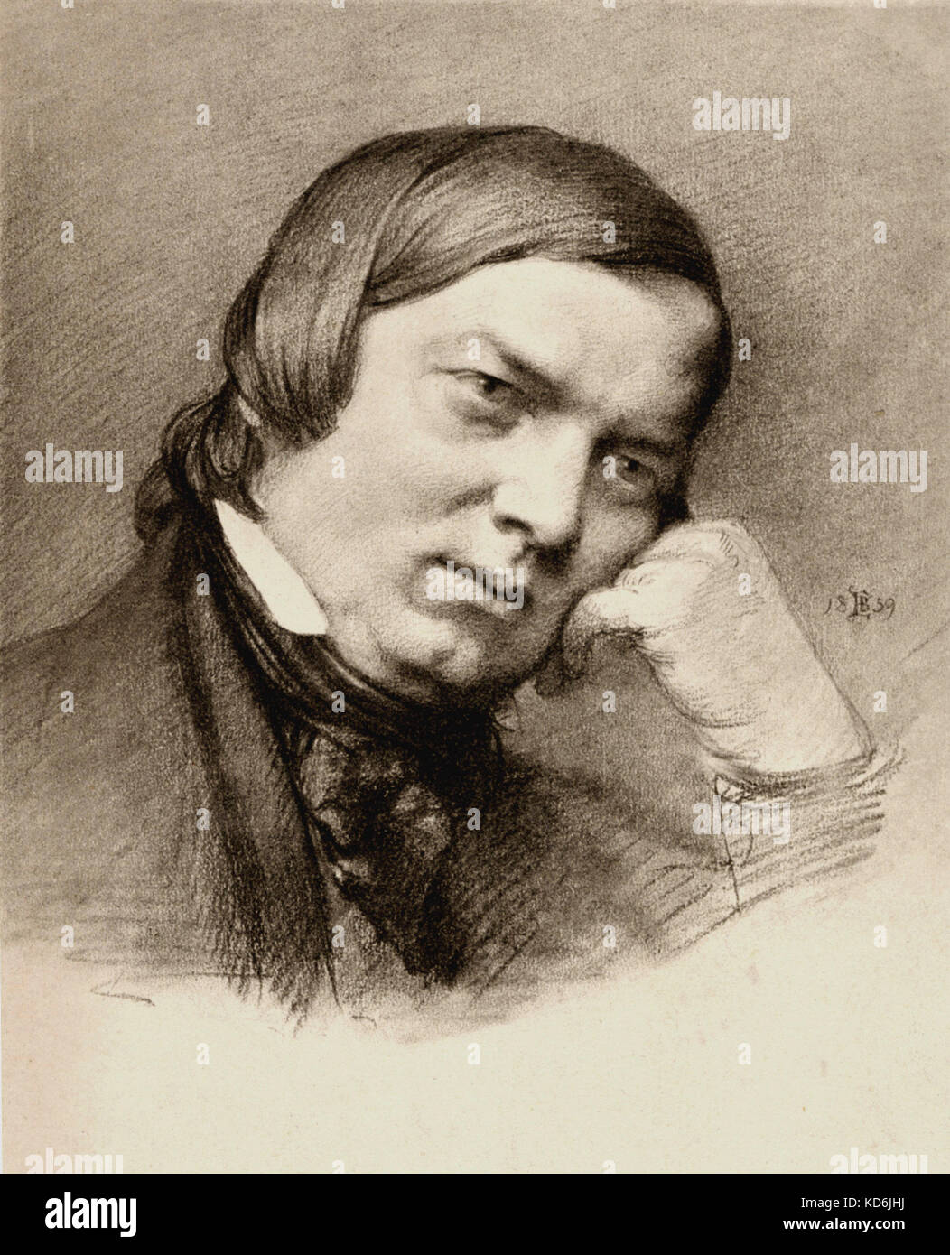 Robert Schumann leaning on hand, drawing by E. Bendemann, 1859. German ...