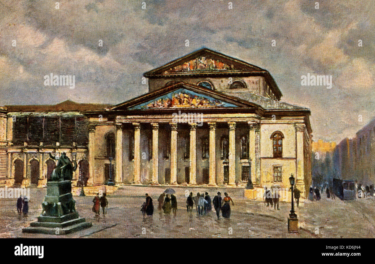 Painting of the Munich Opera House. Postcard Stock Photo - Alamy
