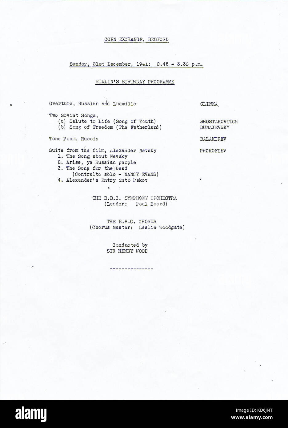 Stalin's birthday concert put on by the BBC, 21st December 1941 ...