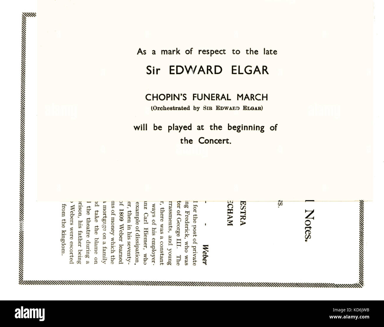 Insert inside programme to announce tribute concert to Sir Edward Elgar ...