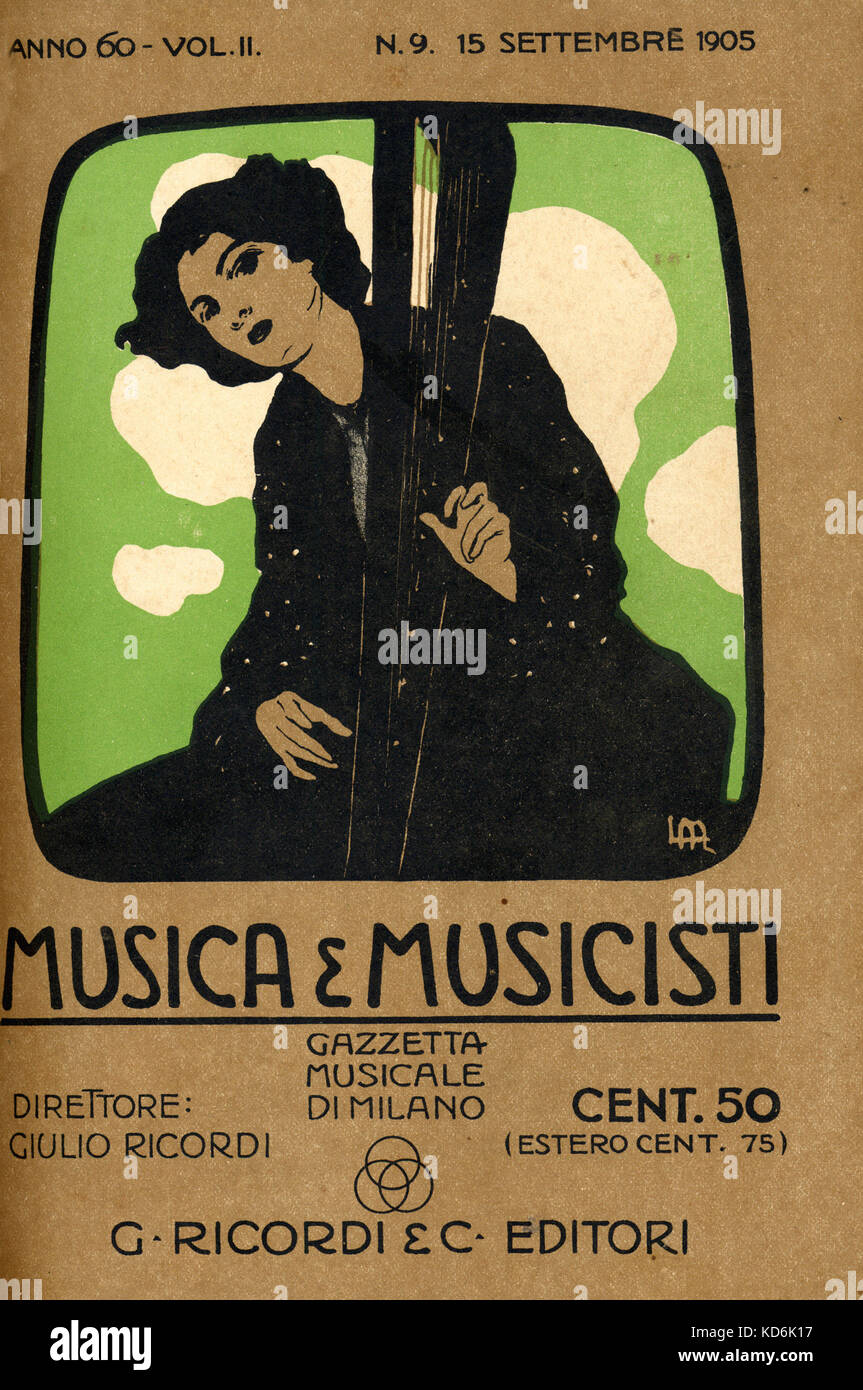 Female harpist. Illustration on cover of Italian magazine 'Musica e ...