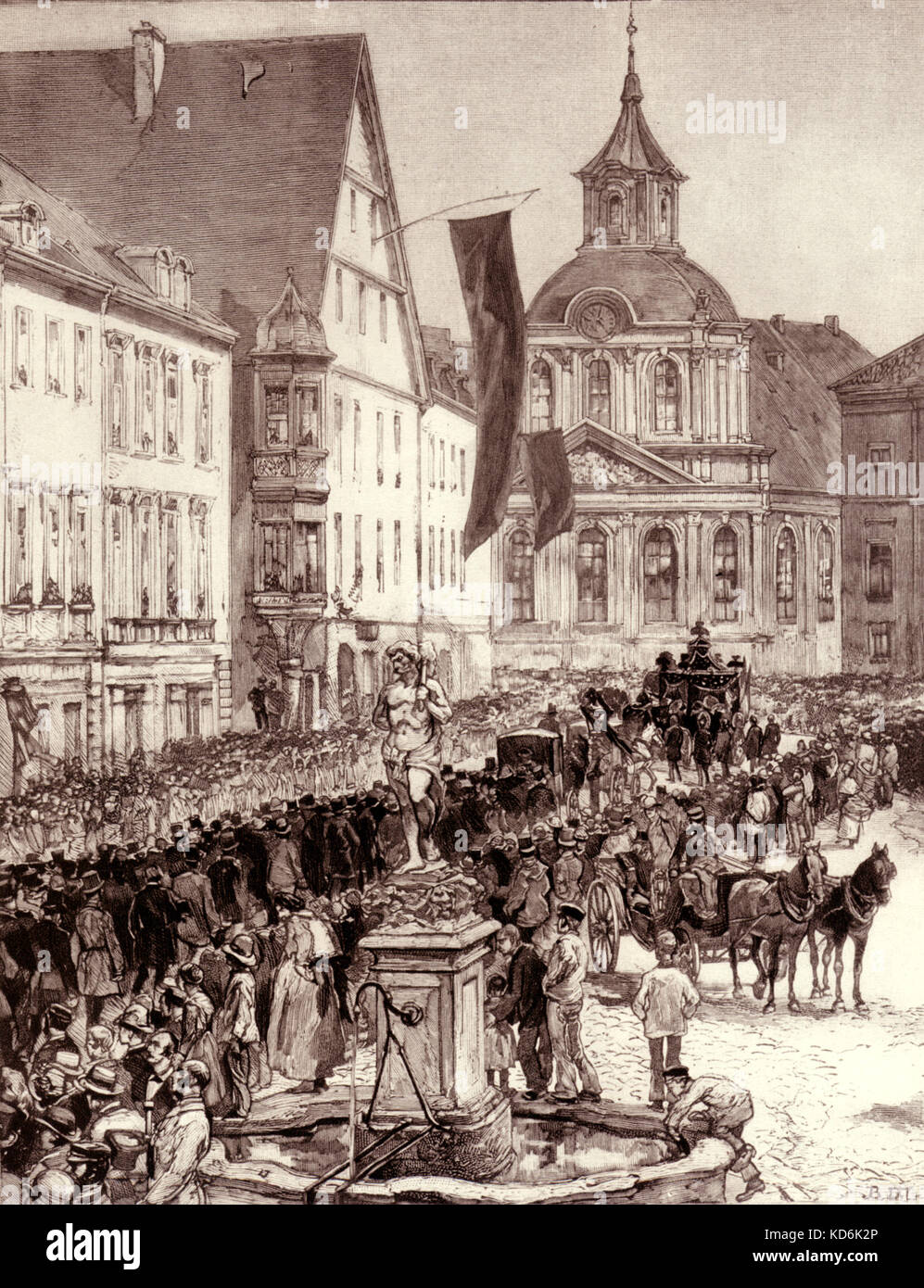 Liszt's funeral in Bayreuth on 4th August 1886. After a drawing by ...