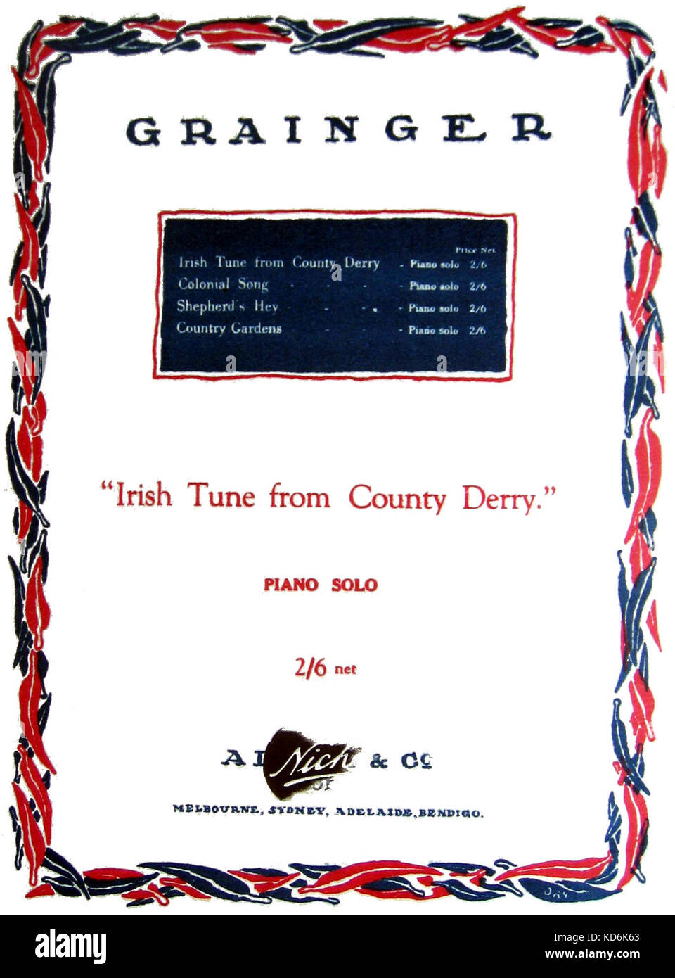 Percy Grainger's 'Irish Tune from County Derry' piano solo score cover ...