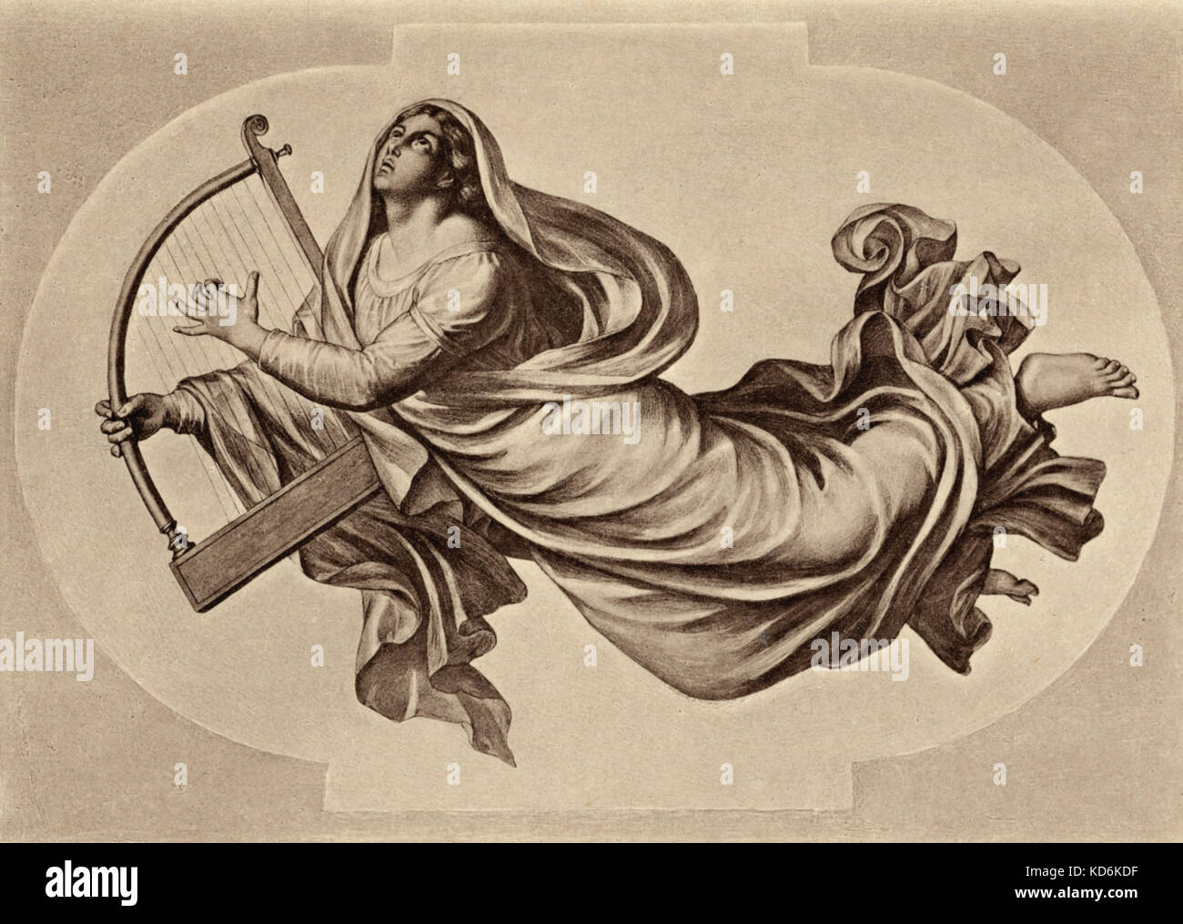 Heavenly creature playing the harp (square angle). Symbol of religious ...