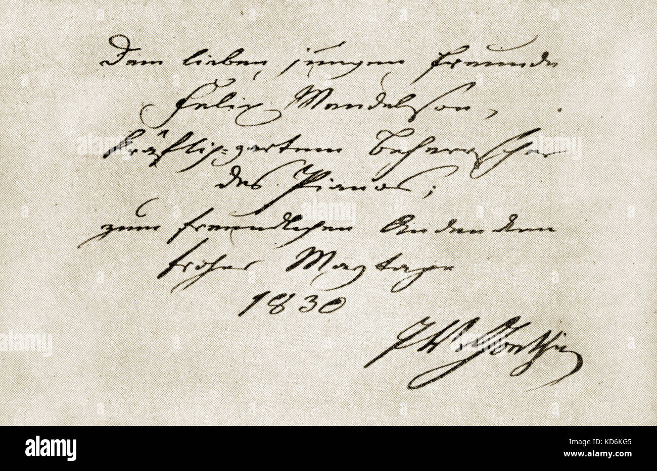 Dedication by Goethe on the manuscript of Faust to Felix Mendelssohn ...