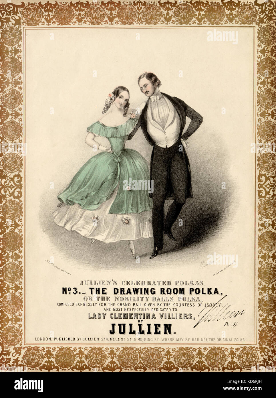 Couple dancing the polka c.1850 from Jullien's celebrated polkas score ...