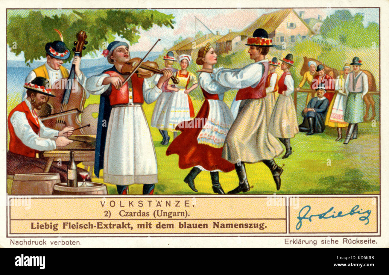 Hungarian couples dancing. Folkl dance scene. Traditional costumes ...