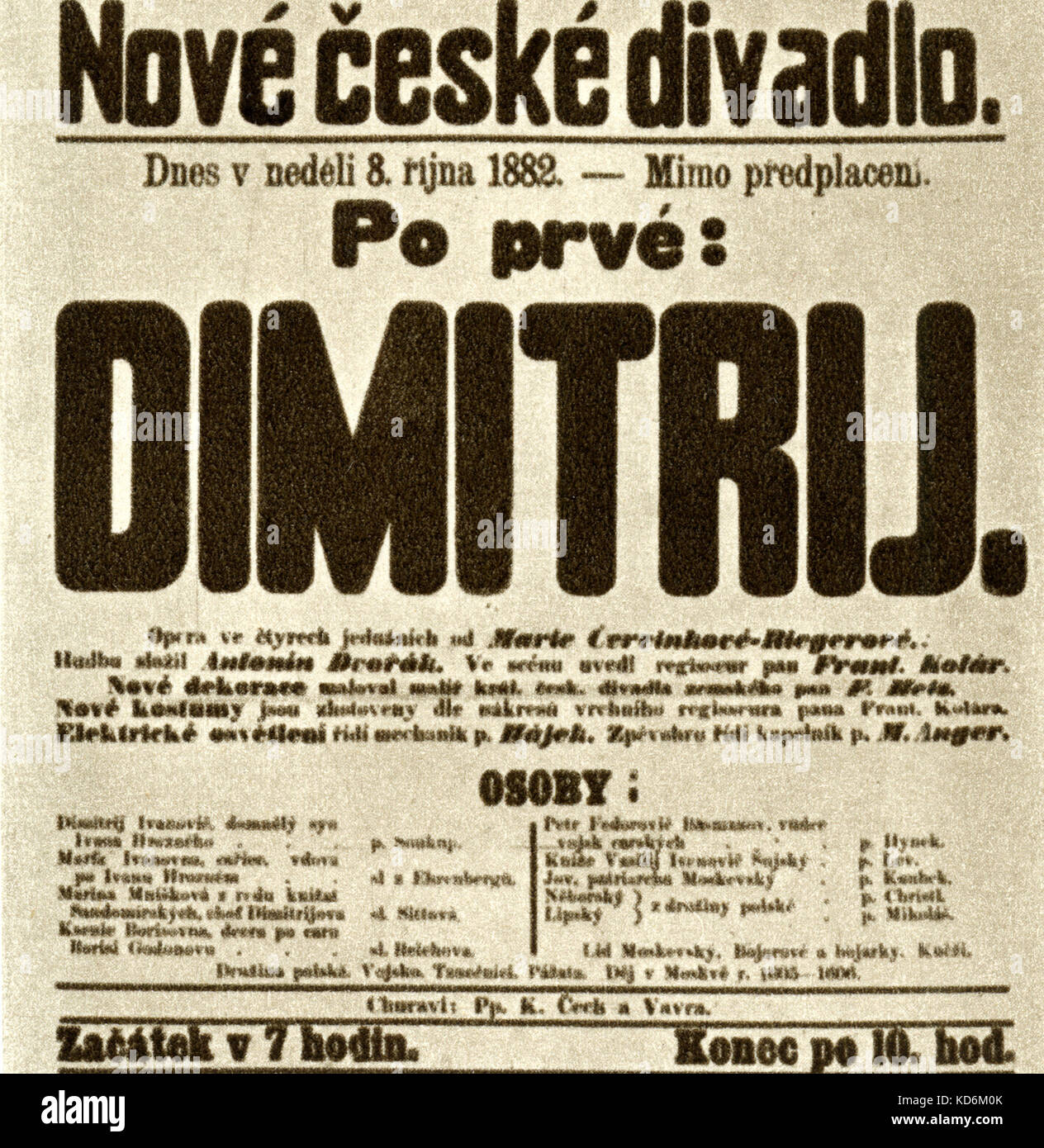Dvorák opera Dimitrij (Dimitri), poster for première in 1882 at the New ...