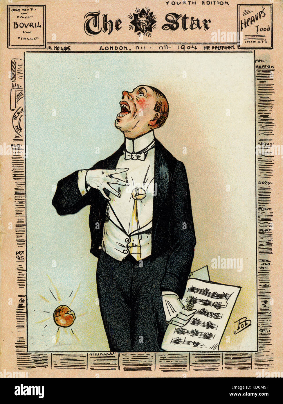 Caricature of singer holding score sheet on front page of 'The Star ...
