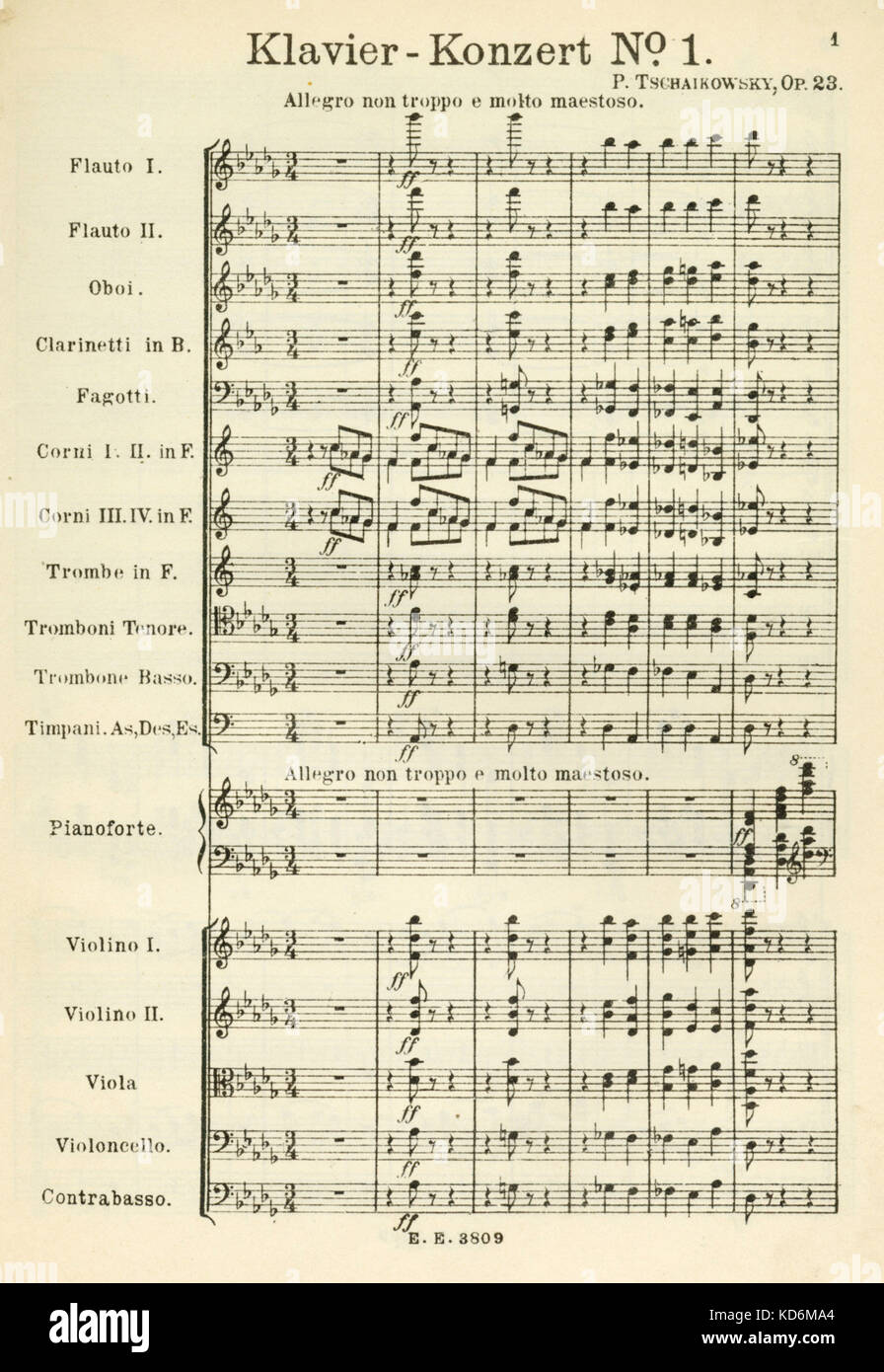Pyotr Il'yich Tchaikovsky - opening page of score for Piano Concerto No. 1 in B Minor, Opus 23 ...