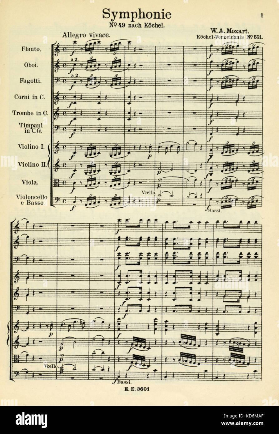 Wolfgang Amadeus Mozart - opening page of score for Symphony in C Major ...