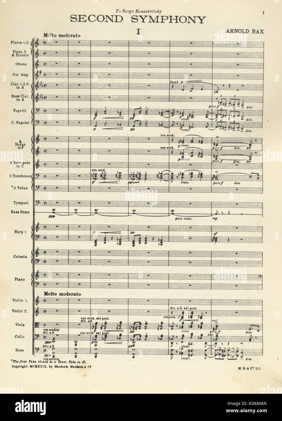 Arnold Bax - opening page of score for Symphony No 2 in E Minor and C ...