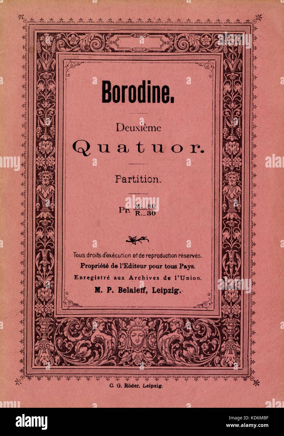 Alexander Borodin - title page of score for String Quartet No 2 In D Major. Russian composer ...