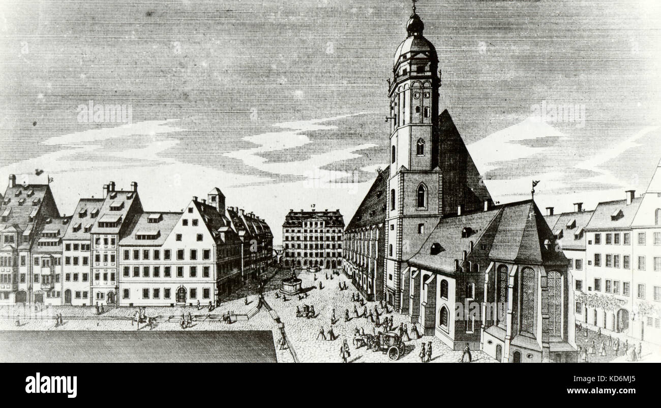 Church of St. Thomas, Leipzig, people and carts and the surrounding ...