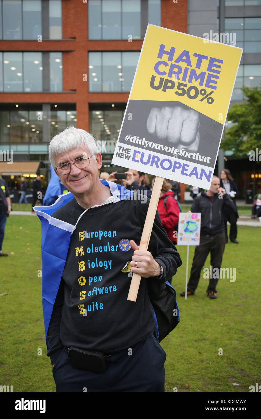 Hate crime up 50% placard at Manchester #StopBrexit demo Stock Photo ...