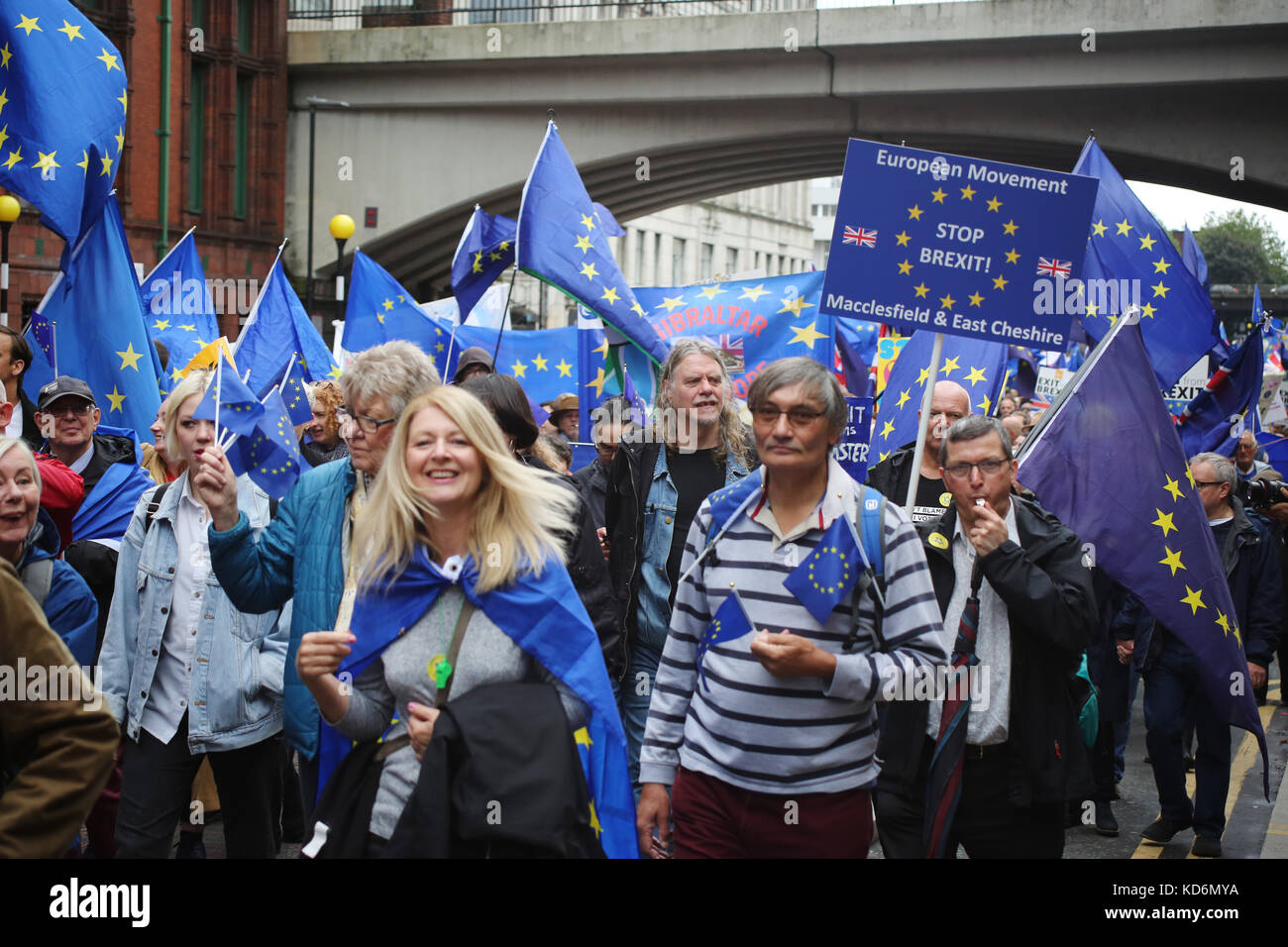Crowd waving EU flags at Manchester #StopBrexit demo Stock Photo - Alamy
