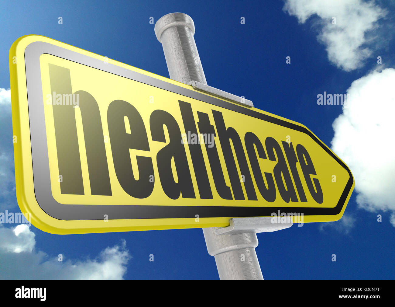Yellow road sign with healthcare word under blue sky image with hi-res ...