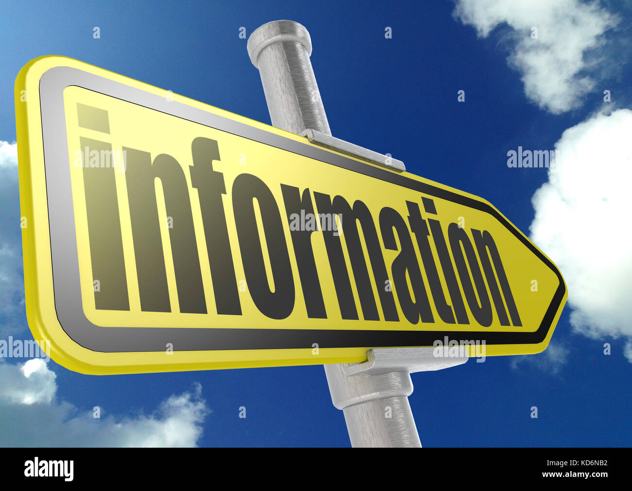 Yellow road sign with information word under blue sky image with hi-res ...