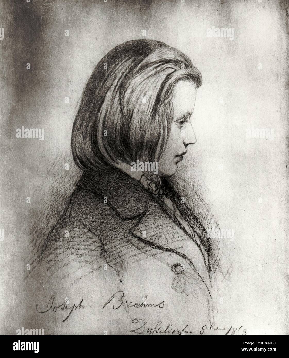 Johannes Brahms aged 20 drawing by J J Laurens in 1853. German composer ...