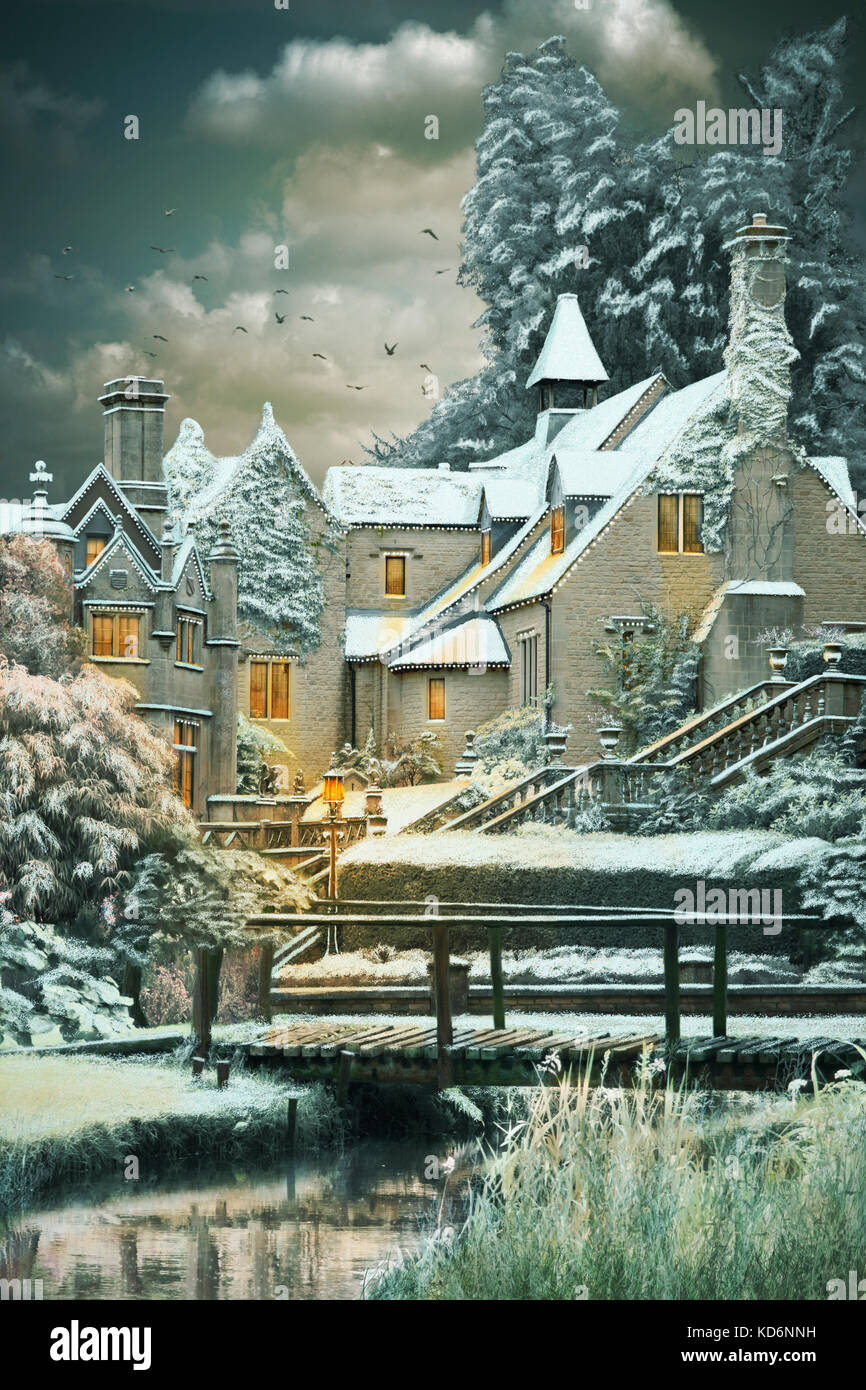 romantic house in winter time Stock Photo - Alamy