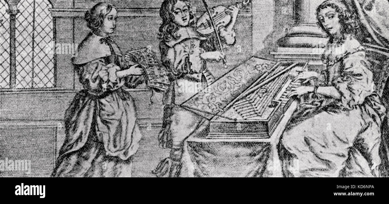 English chamber music, late 16th century. Clavichord and viola being ...
