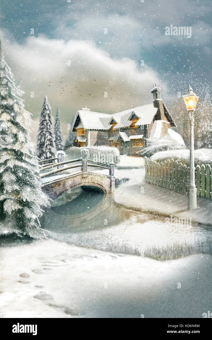 Country cottage in snow hi-res stock photography and images - Alamy