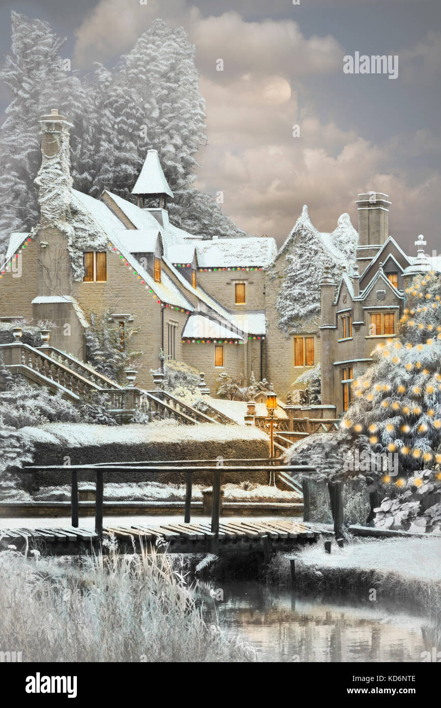 Old Manor House in the snow Stock Photo - Alamy