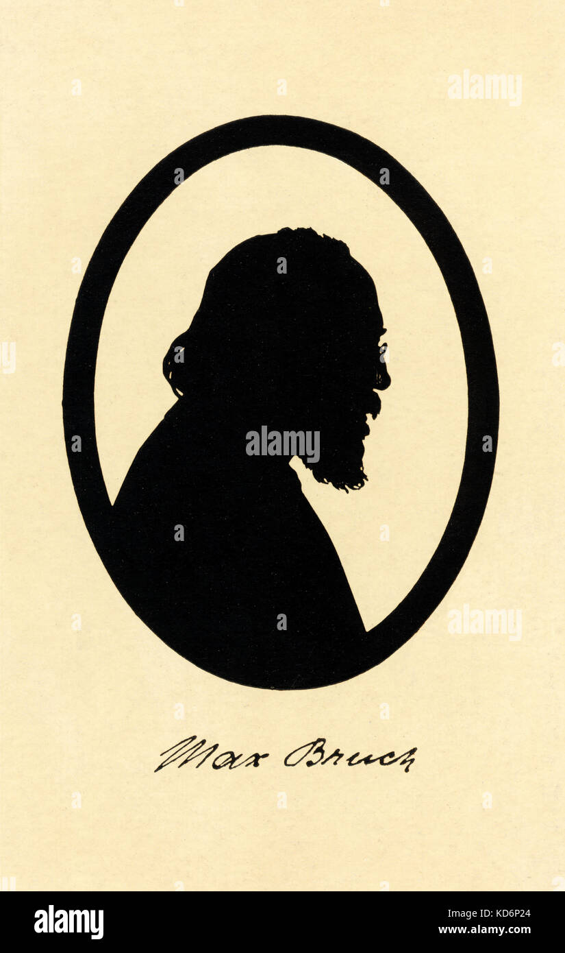 Max Bruch - side profile silhouette / cut-out portrait with signature ...
