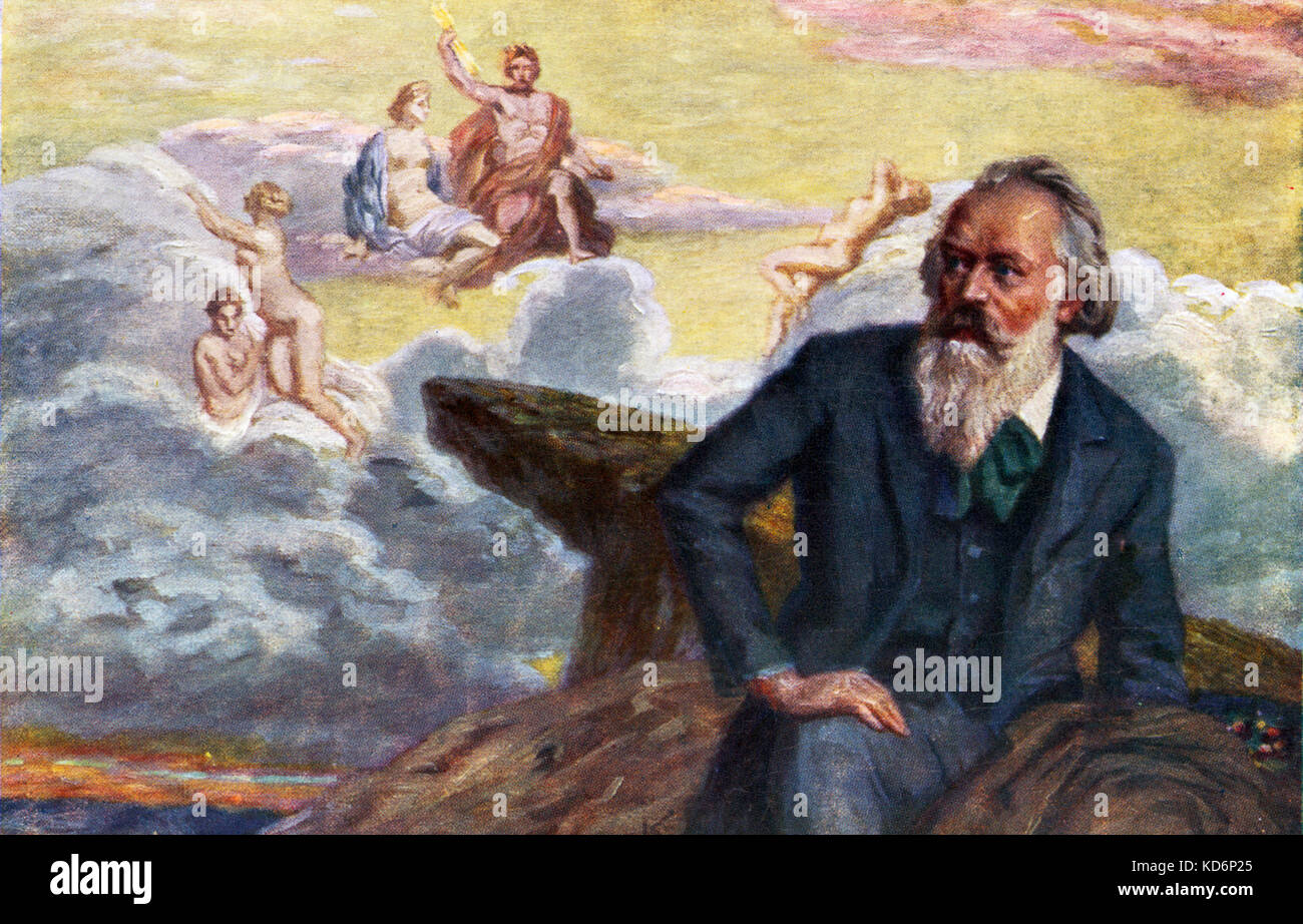 Johannes Brahms - portrait of Brahms with the classical gods behind him ...