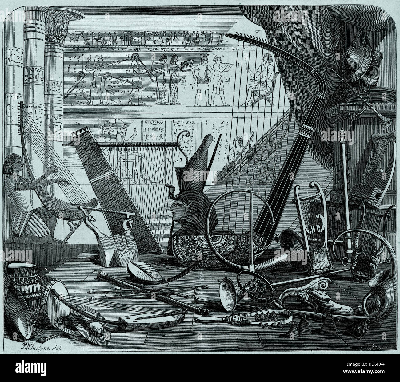 Collection of biblical musical instruments - harps, flutes, pipes ...