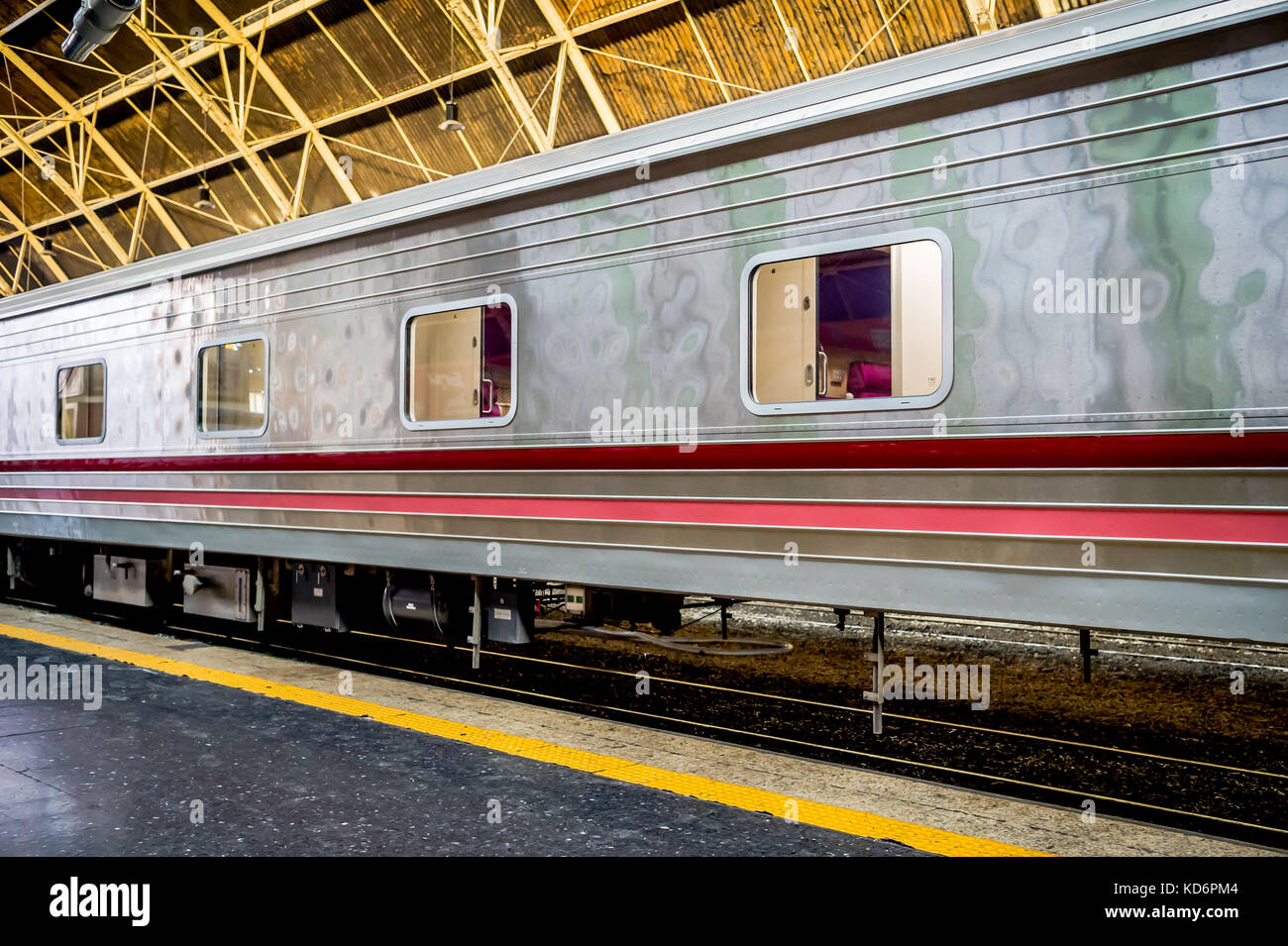 Shiny train carriage on the platform at Hua Lamphong train station ...