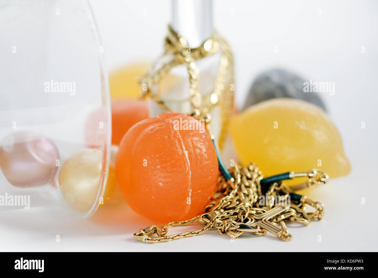 yellow gold jewellery: necklaces bracelet rings and earrings Stock ...