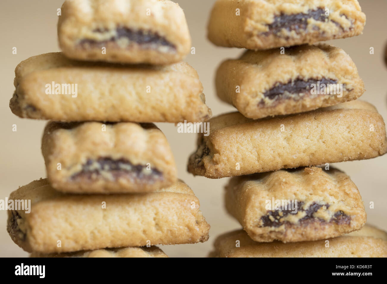 stack of breakfast biscuits stuffed with melted chocolate Stock Photo ...