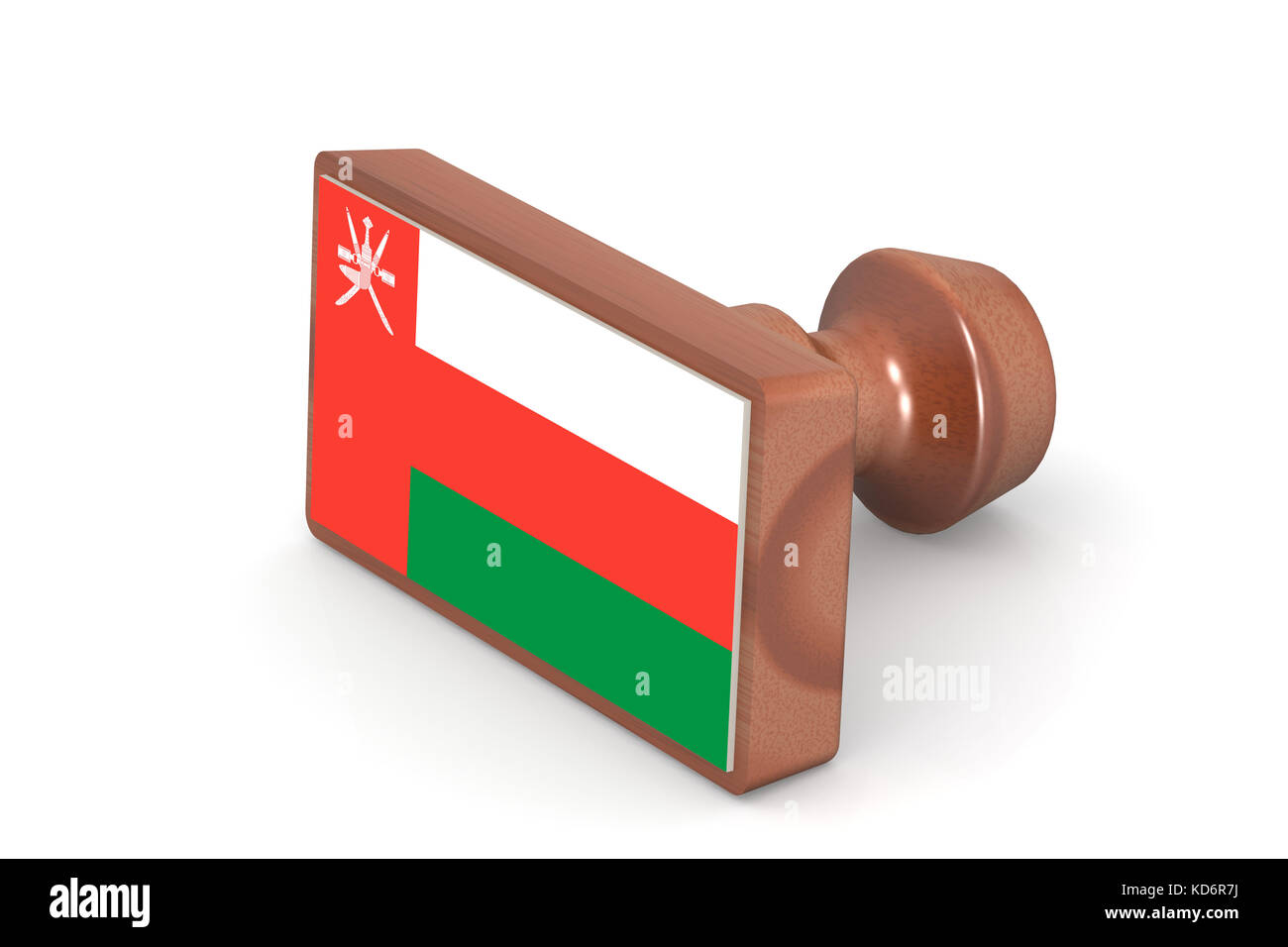 Wooden stamp with Oman flag image with hi-res rendered artwork that could be used for any ...