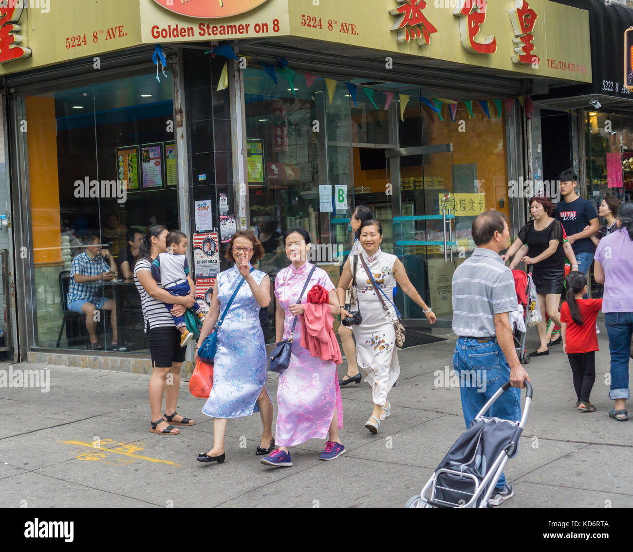 Thousands of people on Eighth Avenue in the Sunset Park neighborhood in Brooklyn in New York on ...