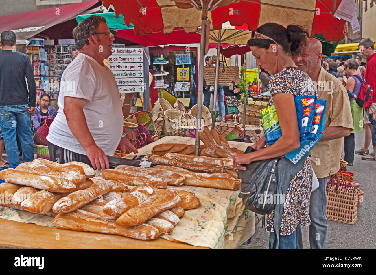 St Antonin, Market, Pyrenees, France, Europe, French Bread Stall Stock ...