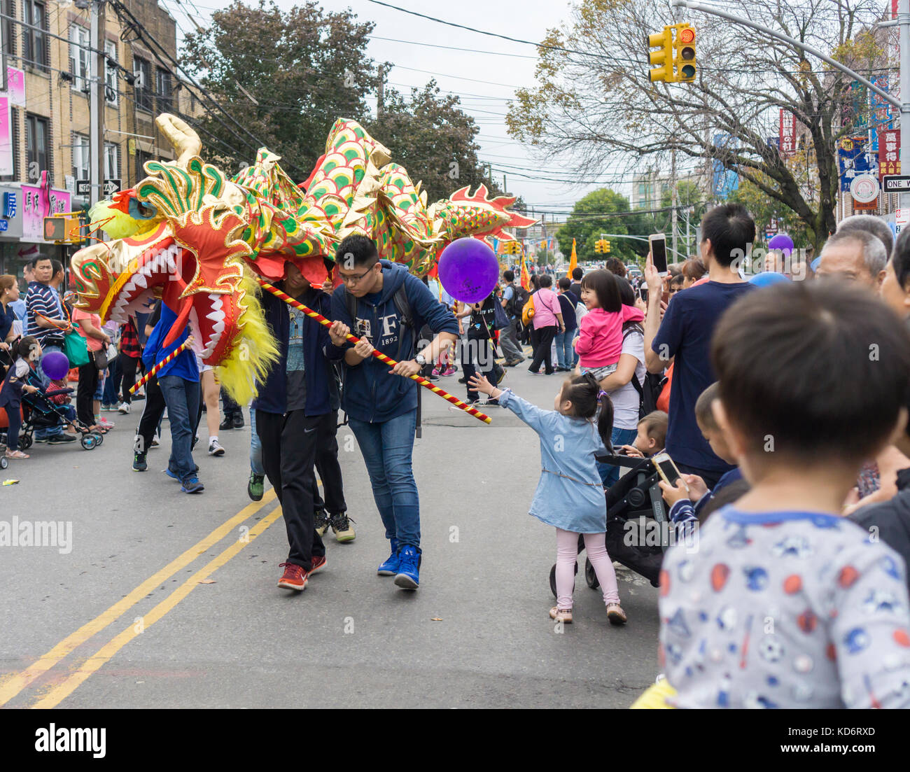 Dragon dancing on Eighth Avenue in the Sunset Park neighborhood in Brooklyn in New York on ...