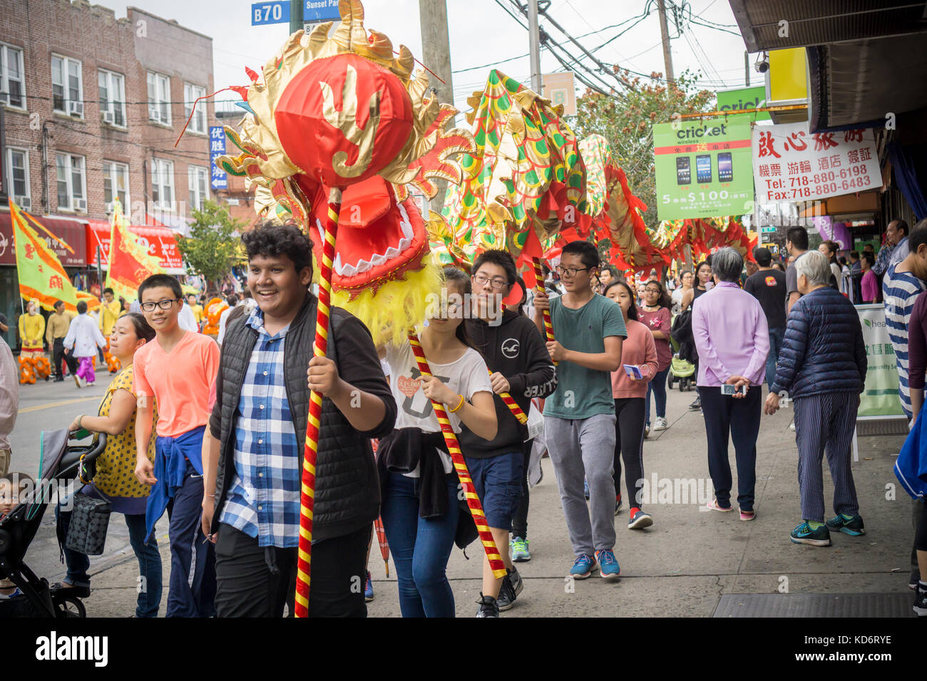 Dragon dancers on Eighth Avenue in the Sunset Park neighborhood in Brooklyn in New York on ...