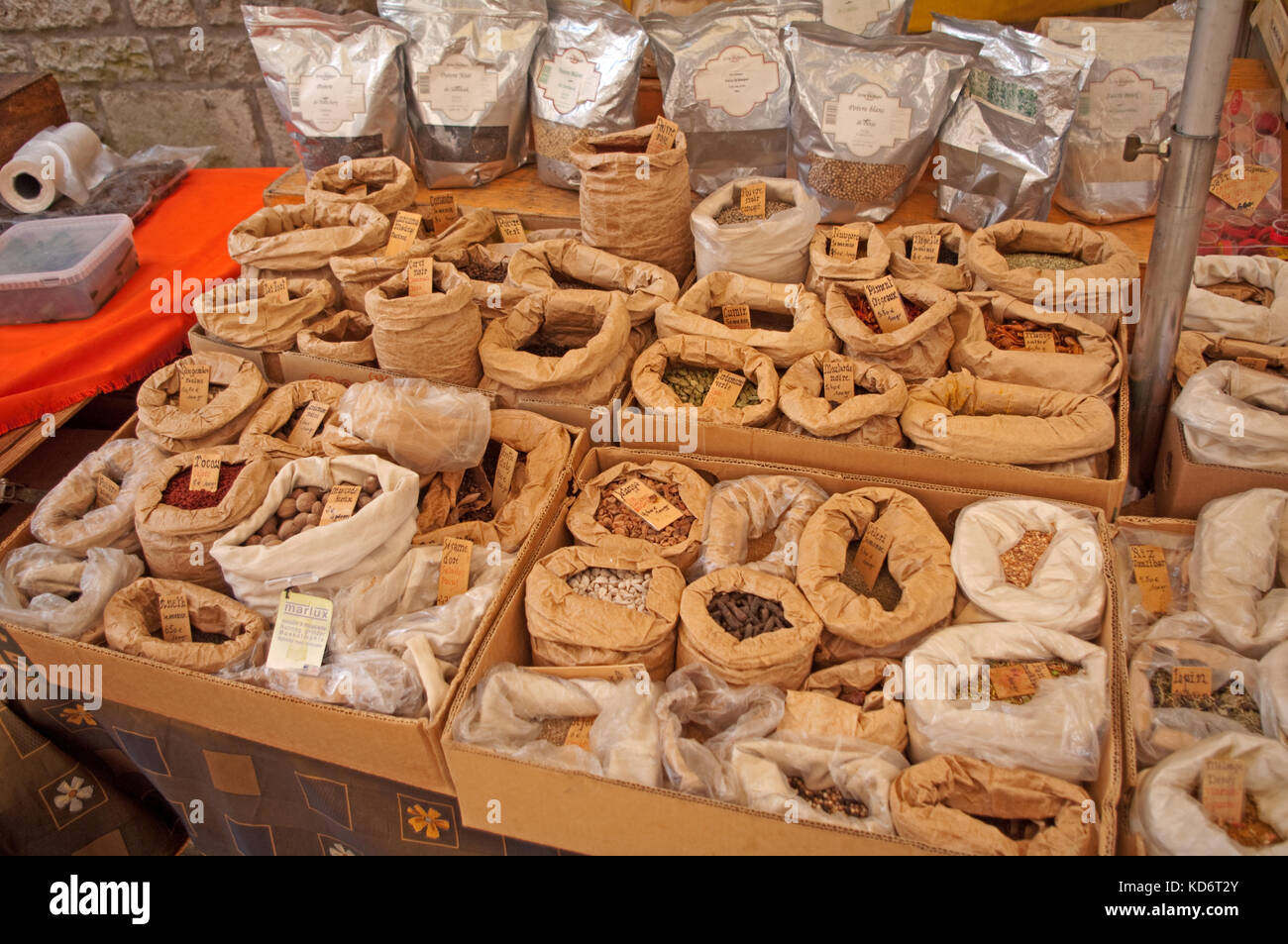 St Antonin Noble Val, Spices Market, Pyrenees, France, Europe Stock ...