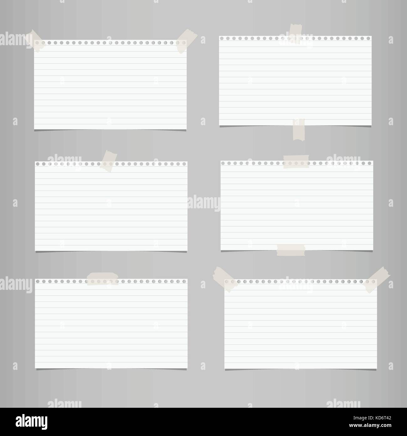 White striped note, notebook paper for message or text stuck with ...