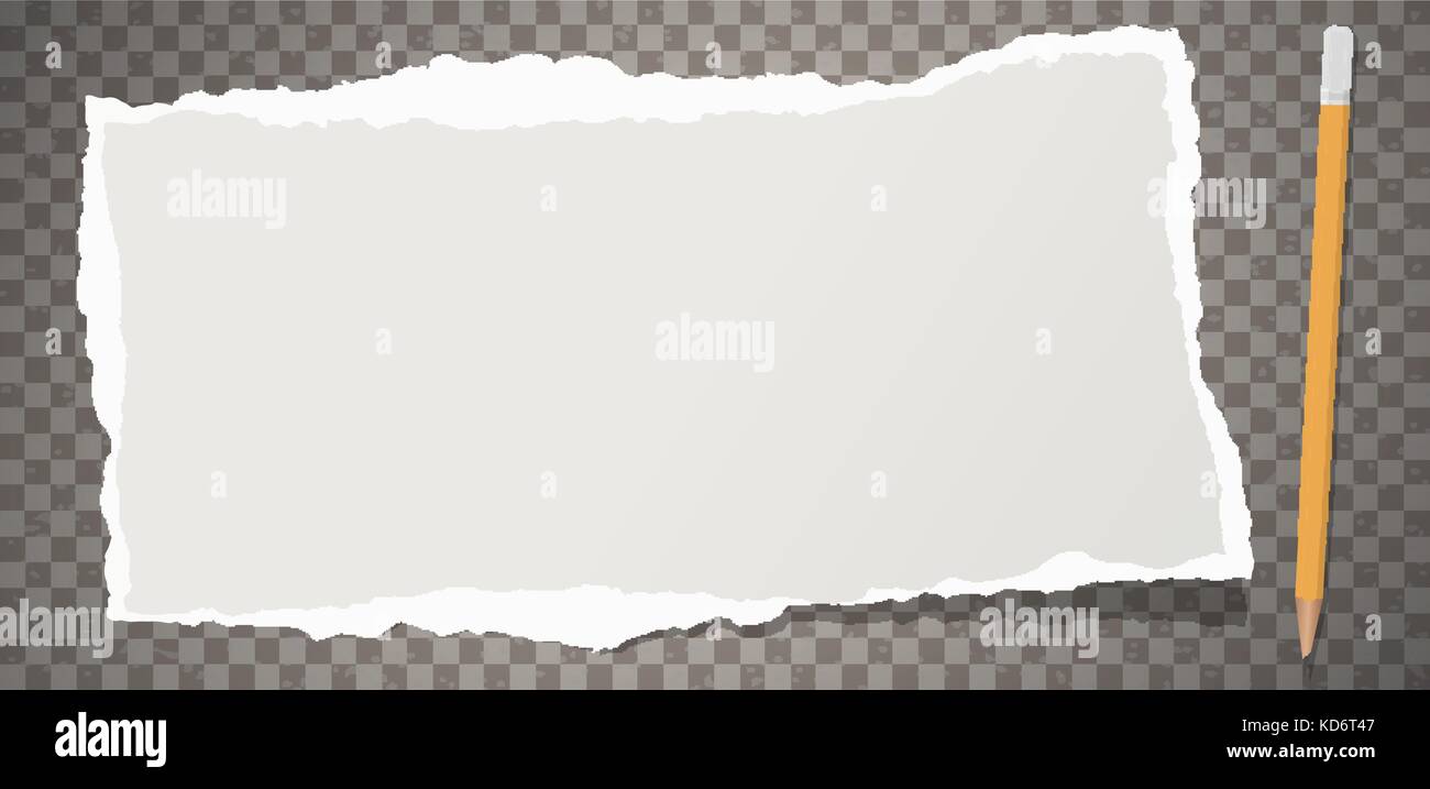 Ripped note, notebook paper stuck on spotted brown squared background ...