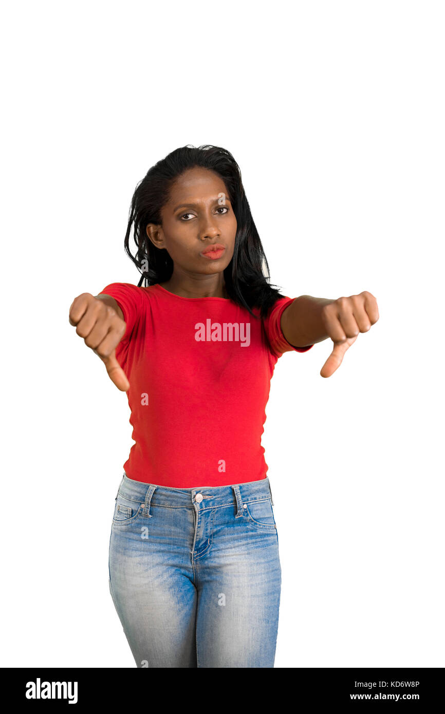 Woman making two thumbs down Stock Photo - Alamy