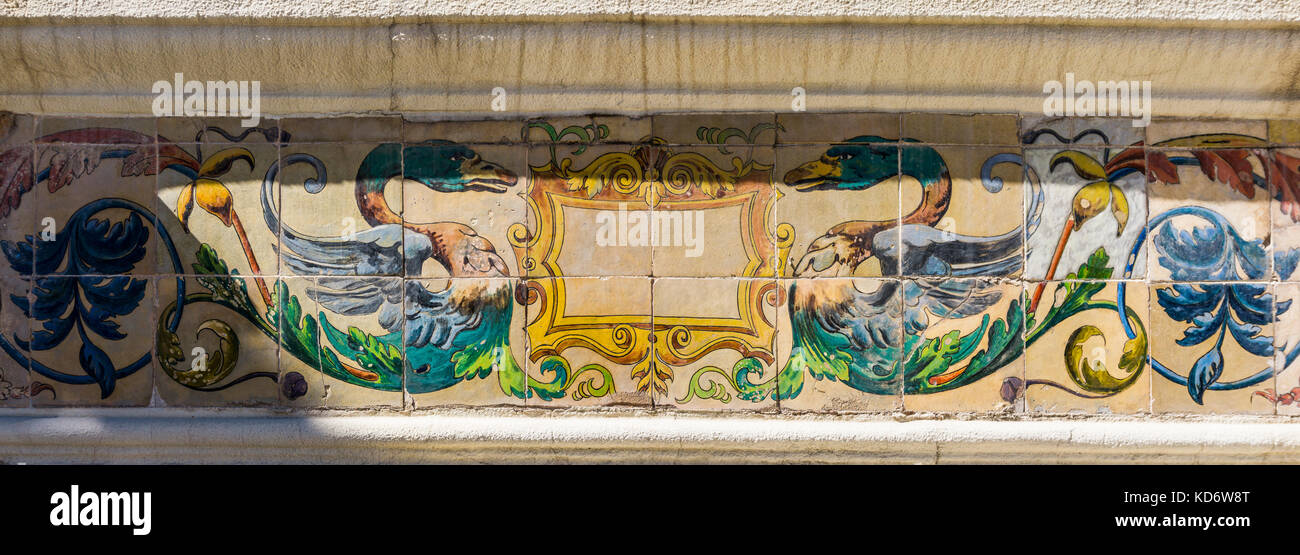 Madrid, Spain - September 09, 2017: Detail of the tiles that decorate ...