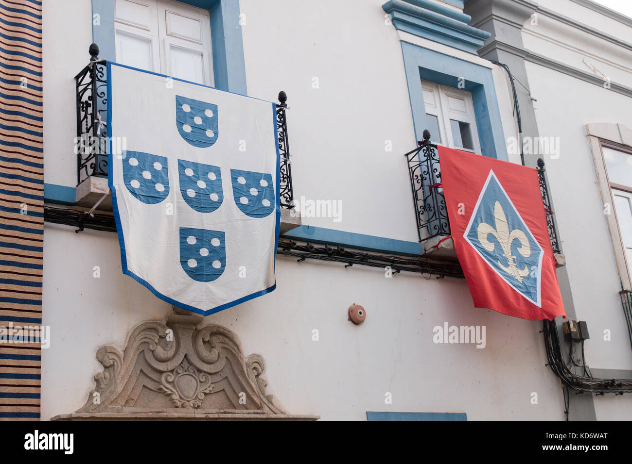 Old Medieval Portuguese flags on a Medieval fair in Castro Marim ...