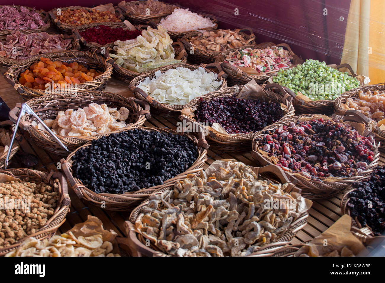 Varied mix of candied fruit on a Medieval Fair Stock Photo - Alamy