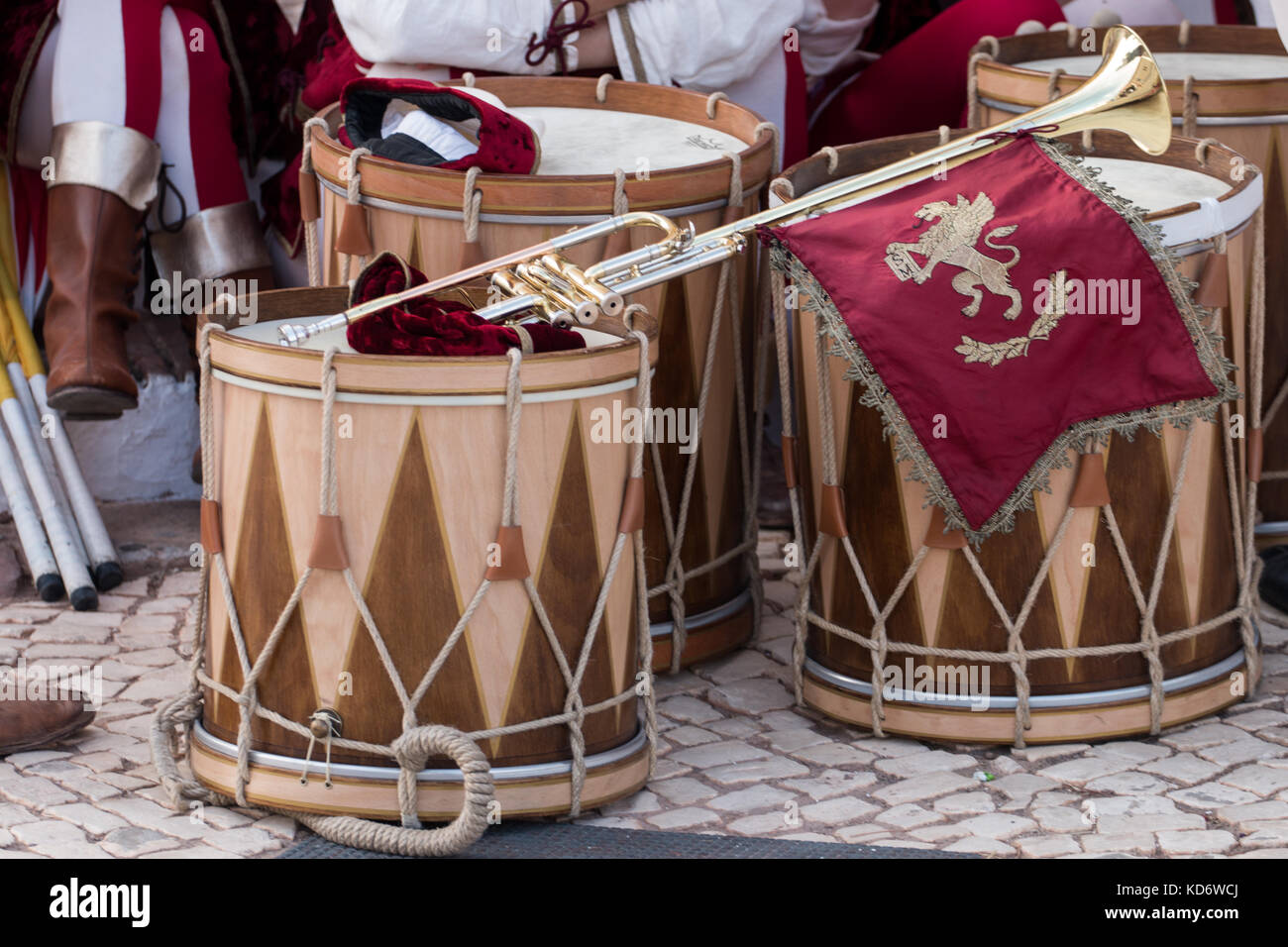 Close up view of Medieval band drums Stock Photo - Alamy