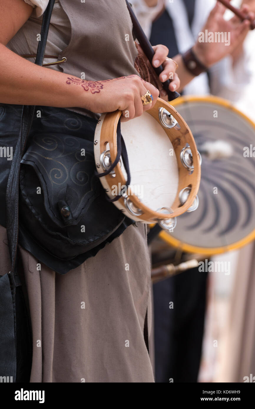 Close up view of Medieval band tambourine instrument Stock Photo - Alamy