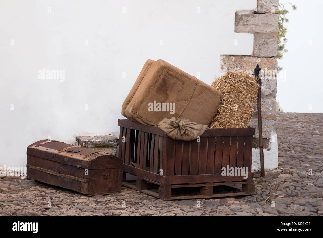 Medieval objects in the street inside the castle Stock Photo - Alamy