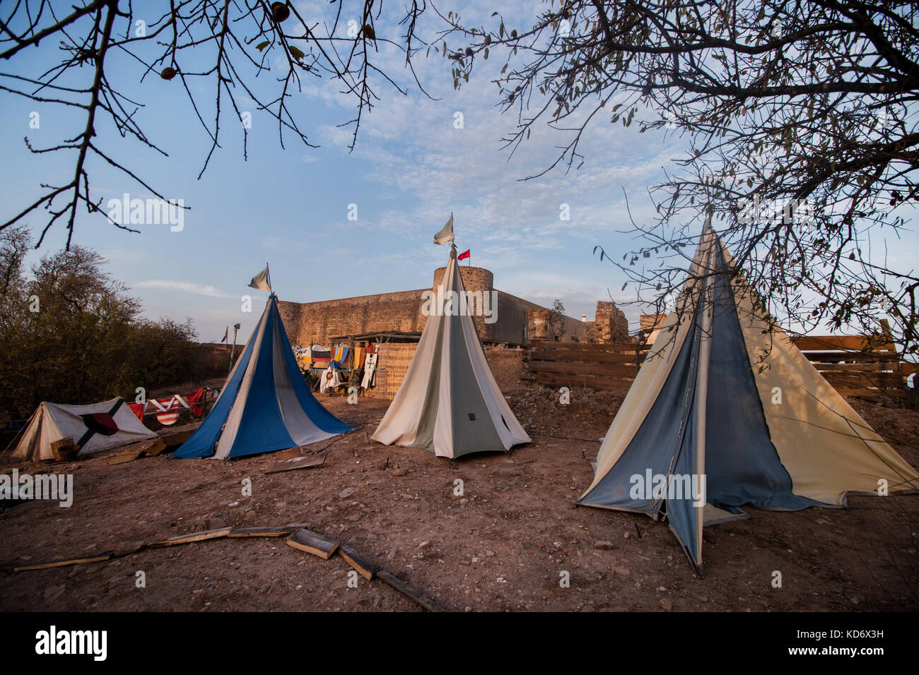 View of a typical medieval camp site with tents Stock Photo - Alamy