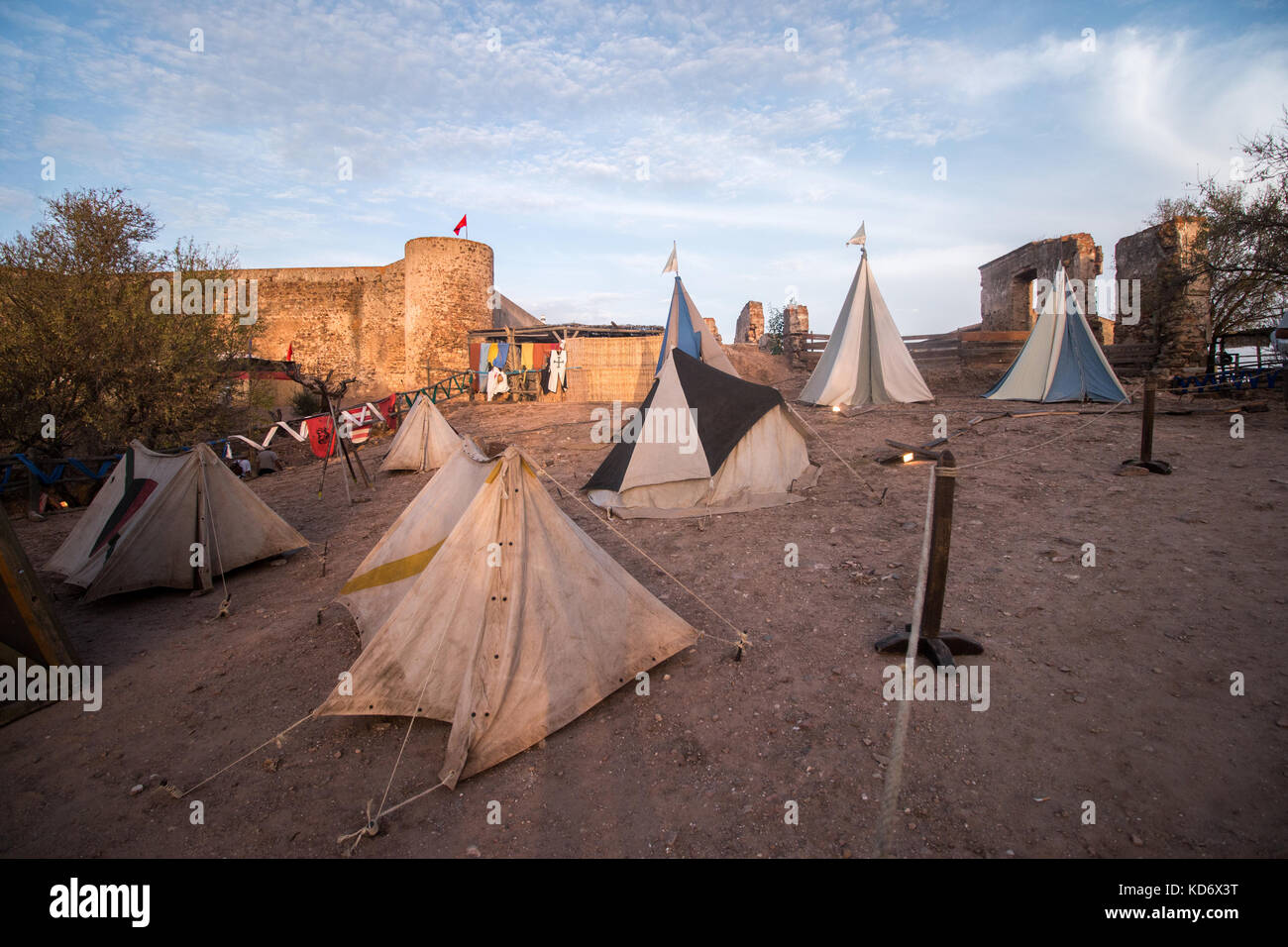View of a typical medieval camp site with tents Stock Photo - Alamy